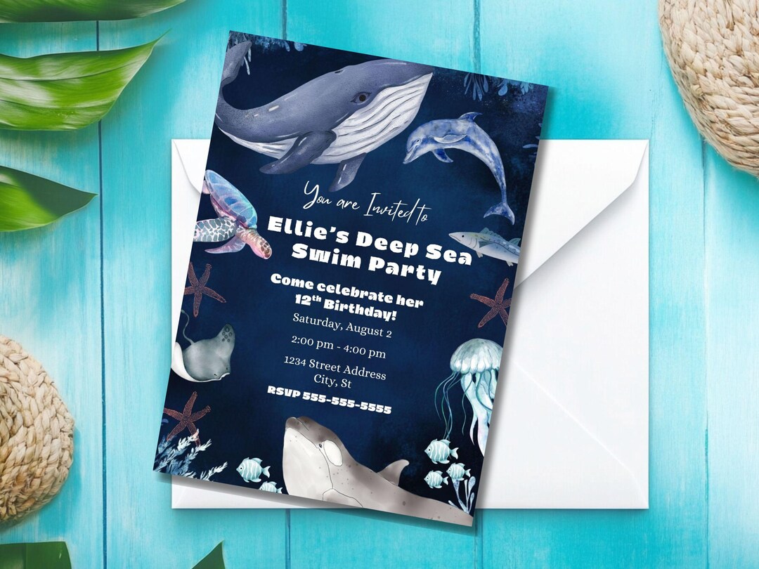Deep Sea Swim Birthday Invitation --boy or Girl-- Any Age --editable ...