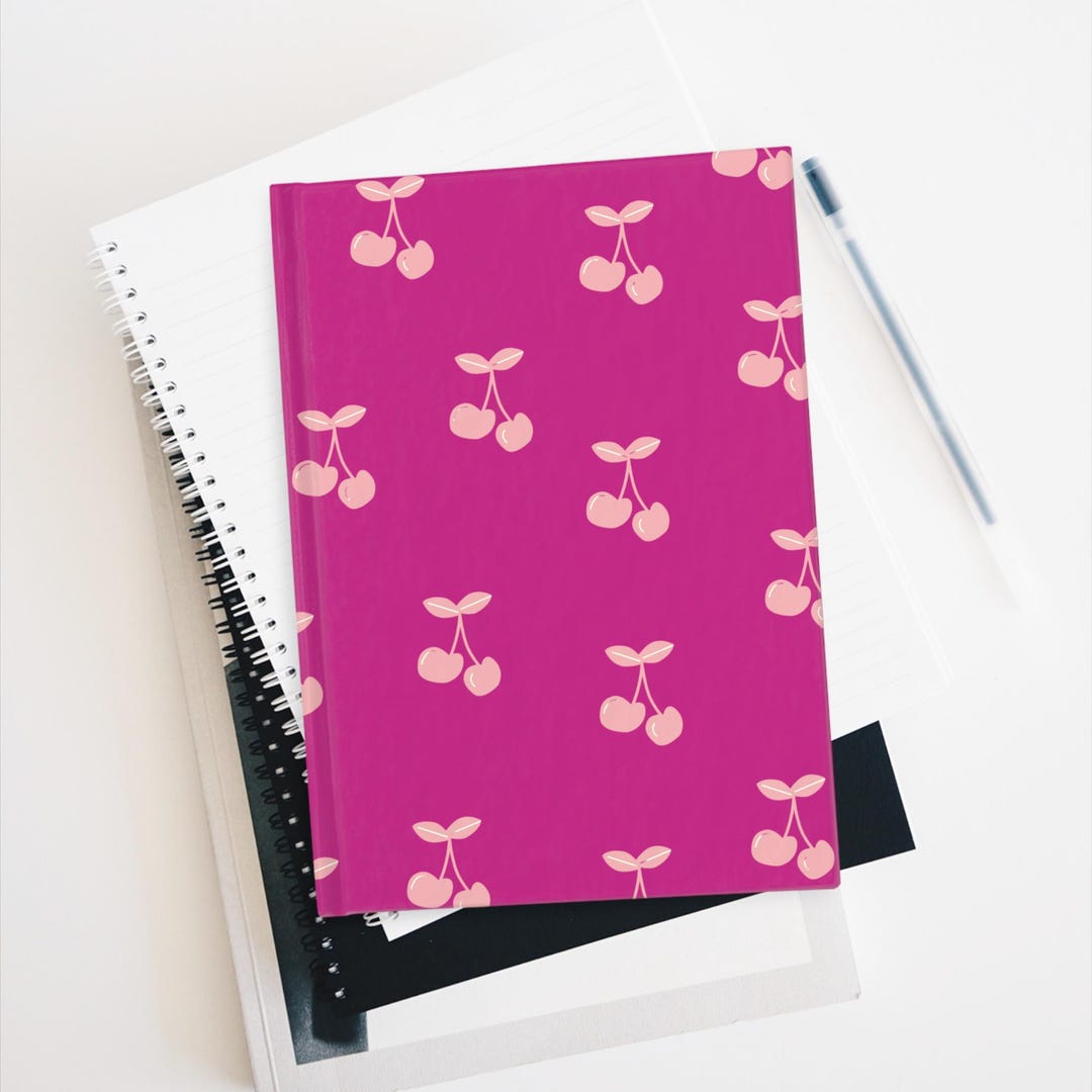 Pretty Pink Cherry Notebook | Soft Sweet Fruit Cover Journal | Minimal ...