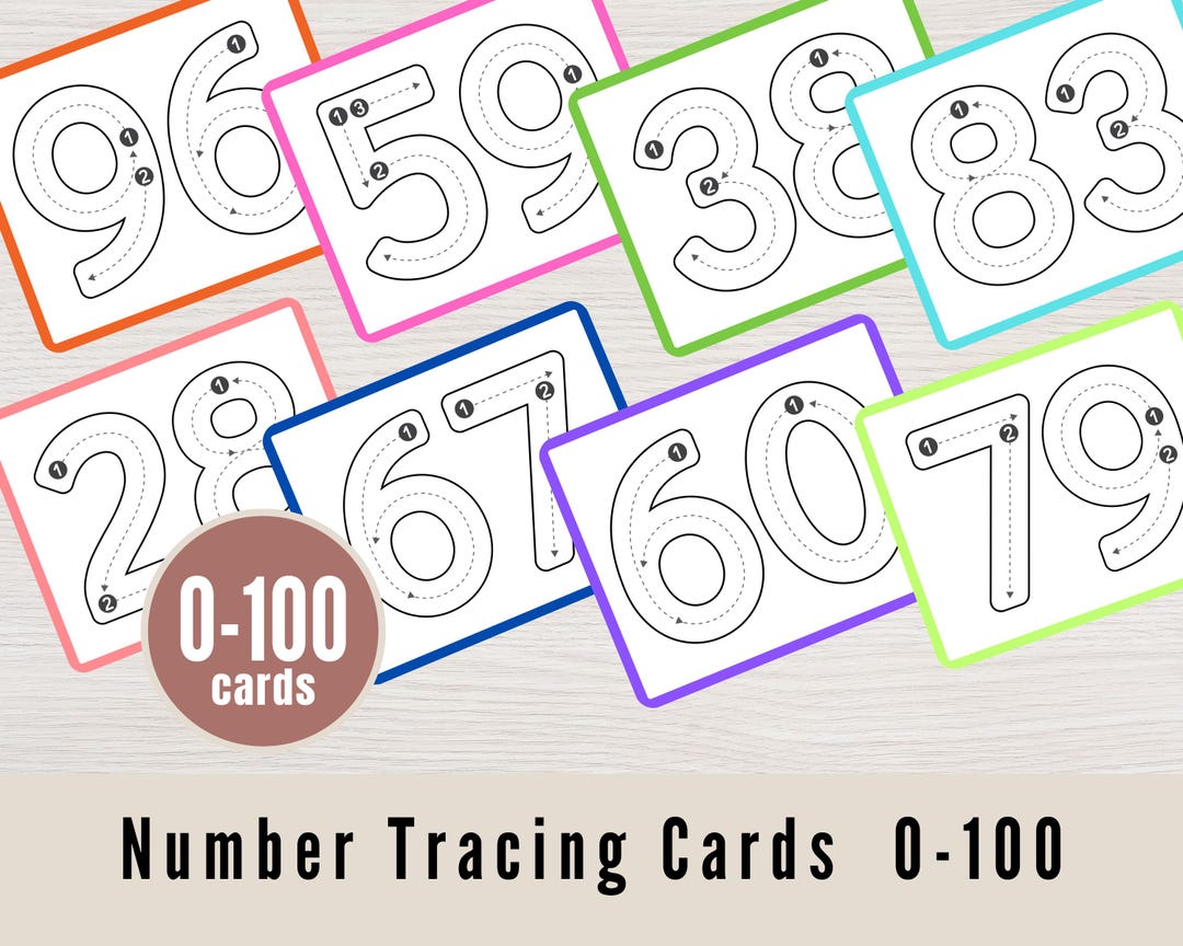 Number Tracing Cards 0-100, Preschool Worksheets, Printable Handwriting ...