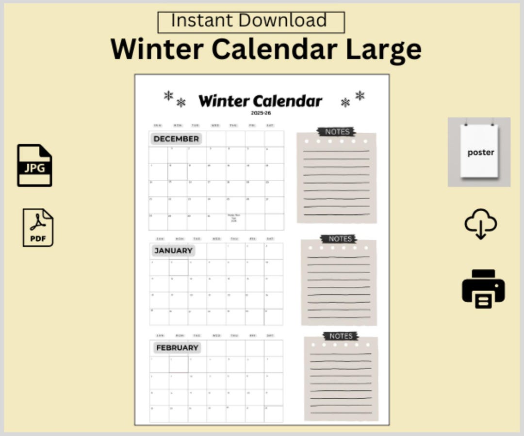 Winter Lage Calendar Holiday Activities Calendar: Large Printable Wall ...