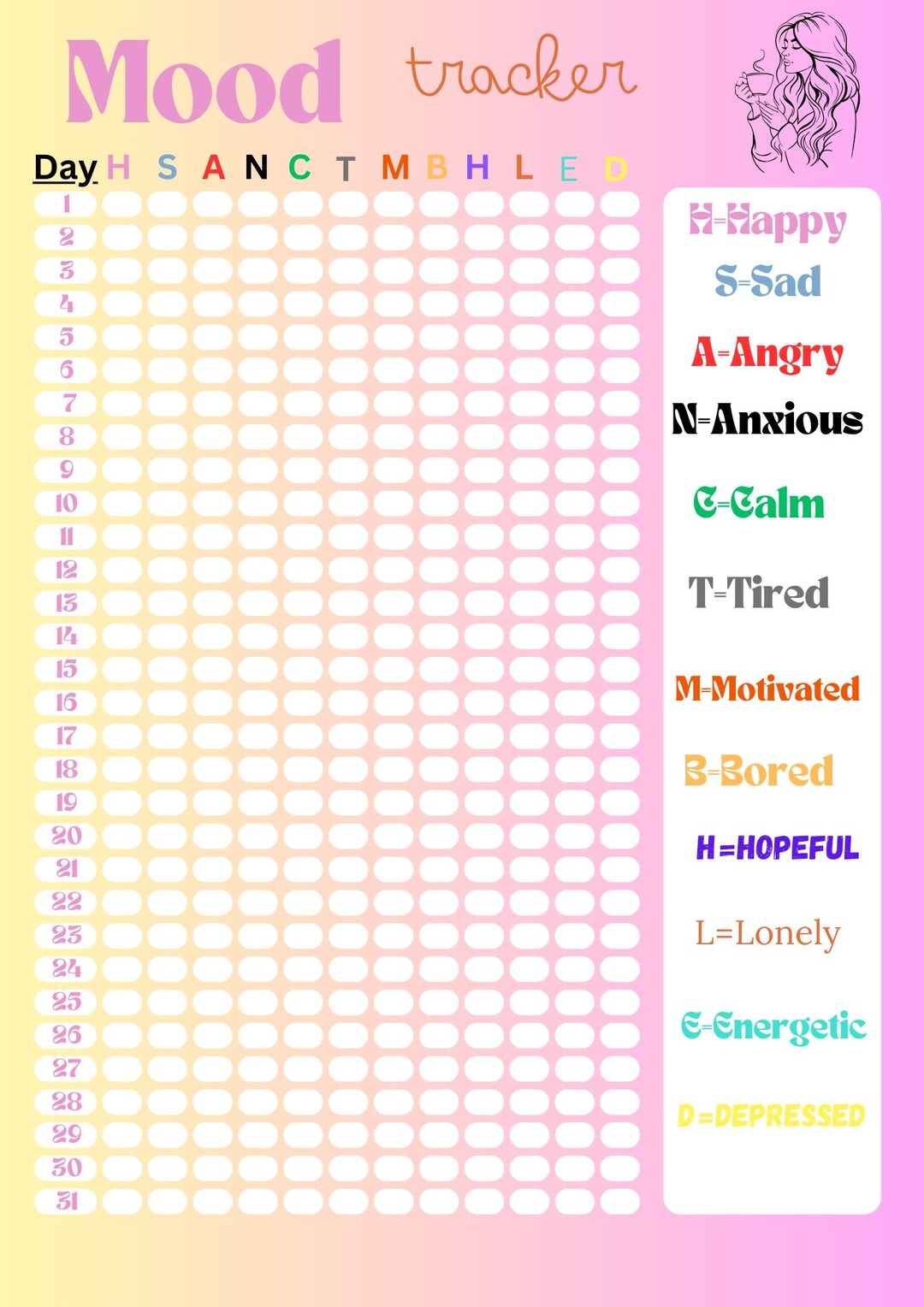 Aesthetic Feminine Mood Tracker ,printable Daily Mood Diary ...