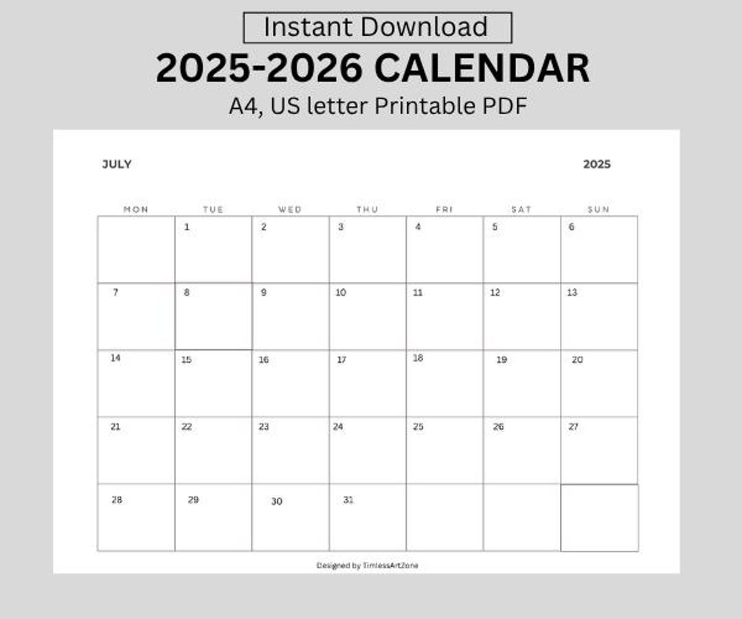 Calendrier 2025 2026 imprimable Agenda mensuel 2025 2026 paysage ...