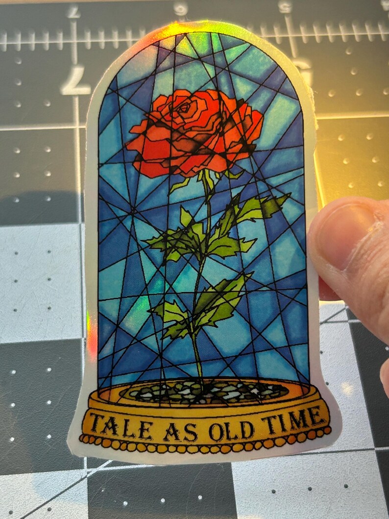 Stained Glass Design Vynil Sticker,fairytale Rose Holographic Rainbow ...