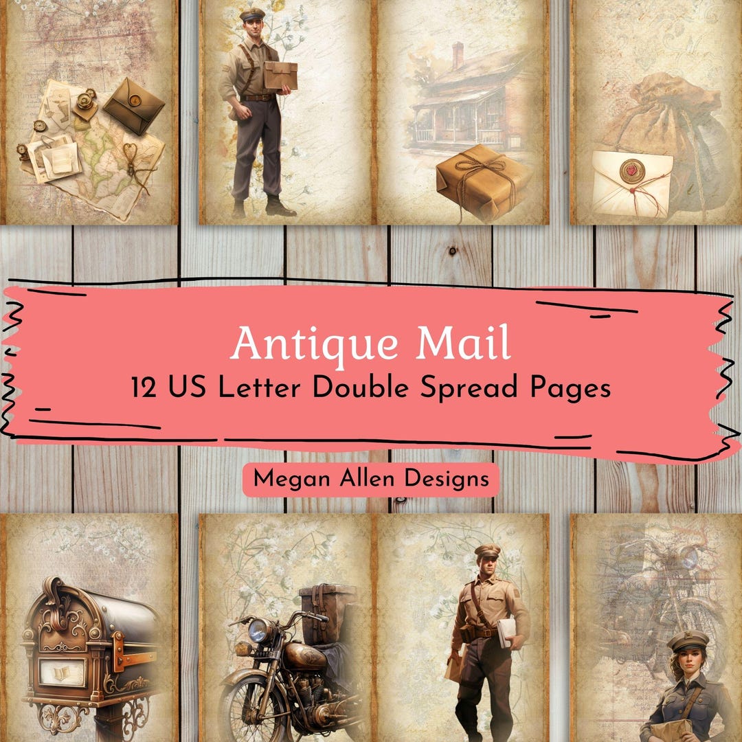 12 Antique Mail Printable Double Spread Junk Journal Pages Vintage Post ...