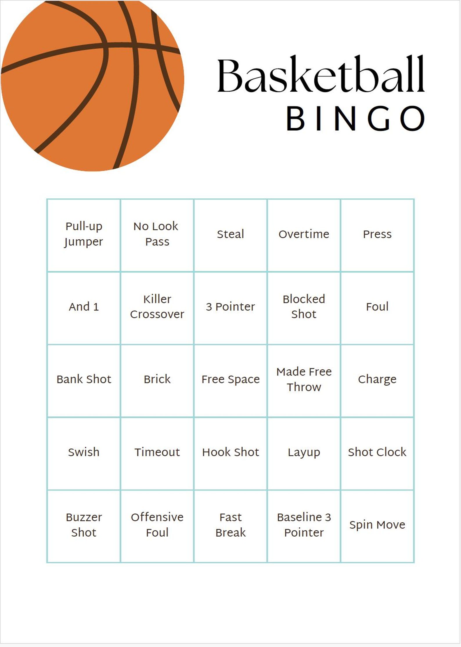 Basketball Game Bingo *digital Files* - Etsy