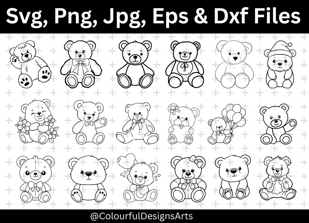 Paquete SVG de oso de peluche, contorno SVG de oso de peluche, SVG de ...