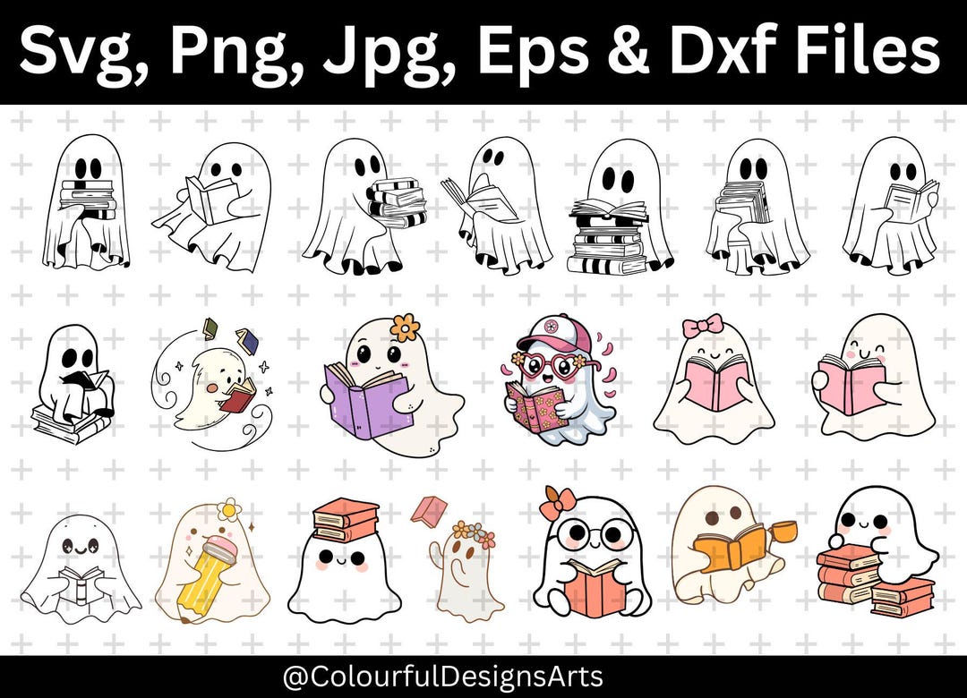 Ghost Reading Books SVG, Book Lover SVG, Teacher Svg, Cute Ghost Bundle ...