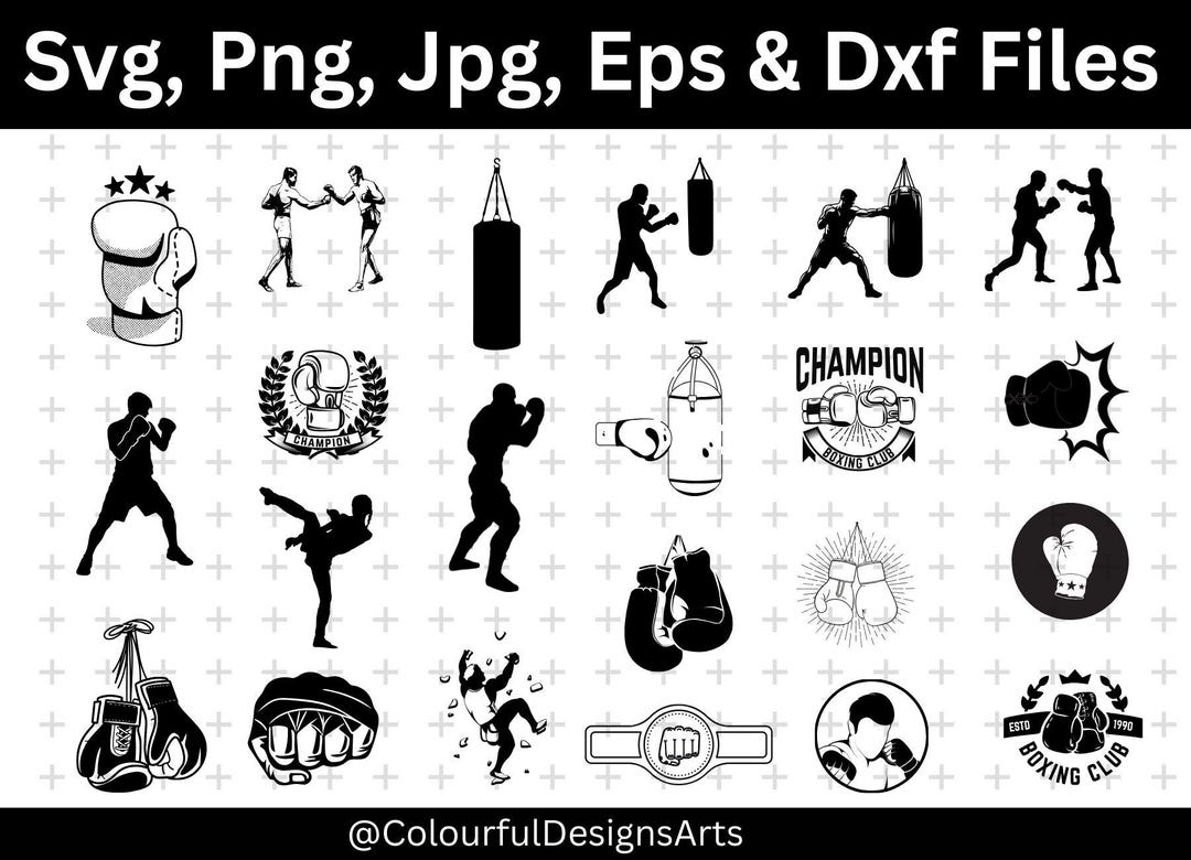 Boxing SVG Bundle, Fighter Silhouette Clipart, Punching SVG, Boxer ...