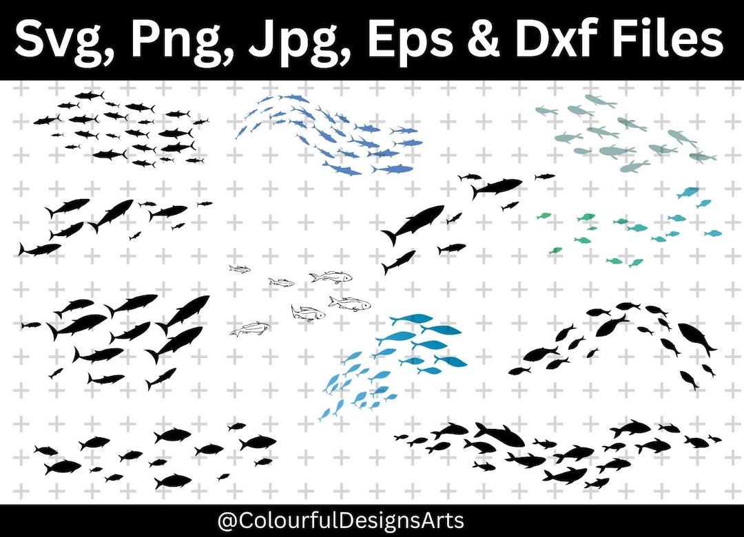 School of Fish SVG, Fish SVG, Stencil Svg Files, Groups Swimming Fish ...