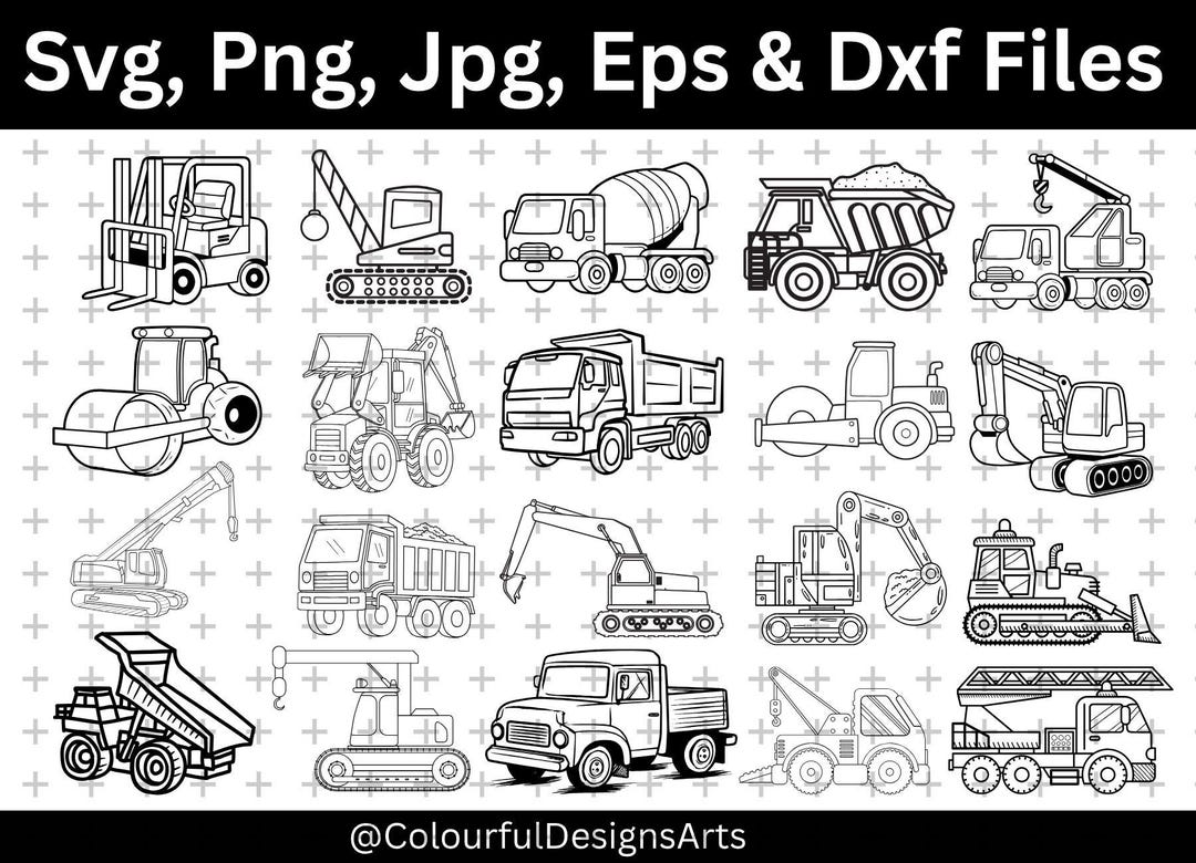 Construction Truck Svg, Construction Vehicles SVG, Excavator Svg, Crane ...