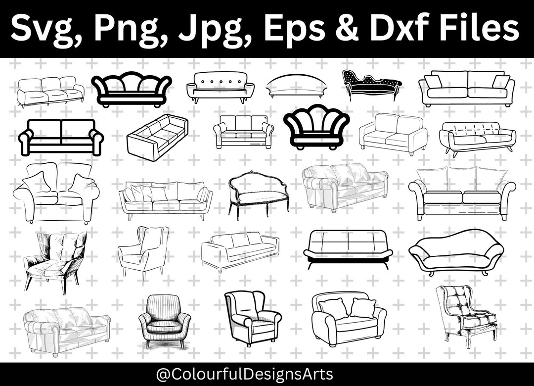 Sofa SVG Bundle, Couch Silhouette, Couch SVG, Furniture Clipart, Home ...