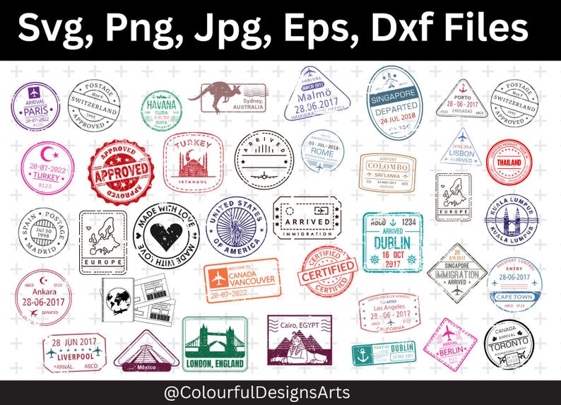 Travel Stamp Svg, City Landmarks, Stamps Collection SVG, Travel City ...