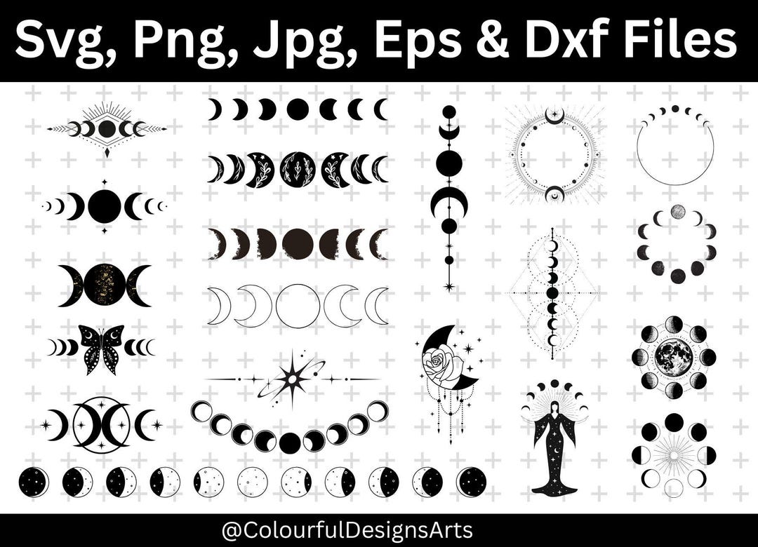 Moon Phase Clip Art, Moon Phase Svg Bundle, Crescent Moon Svg, Mystic ...