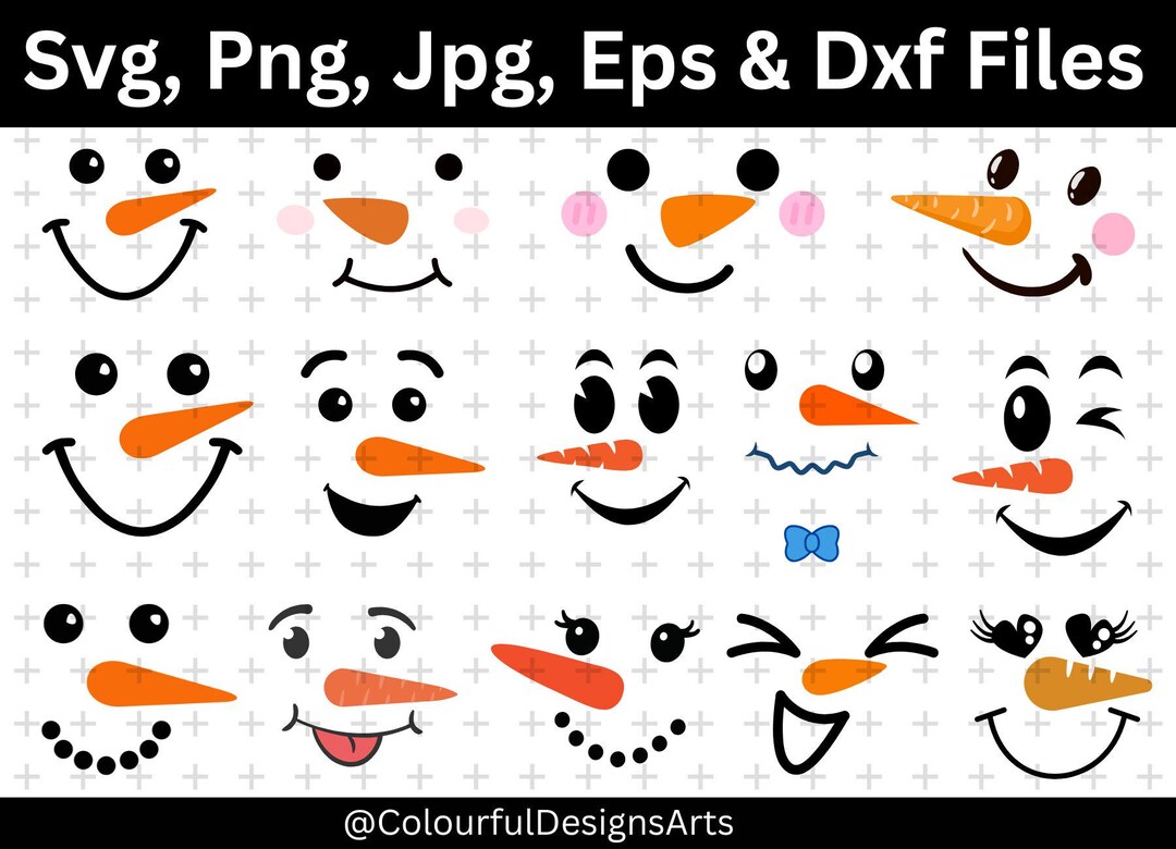 Bundle de bonhomme de neige visages SVG, fichiers de coupe Noël ...