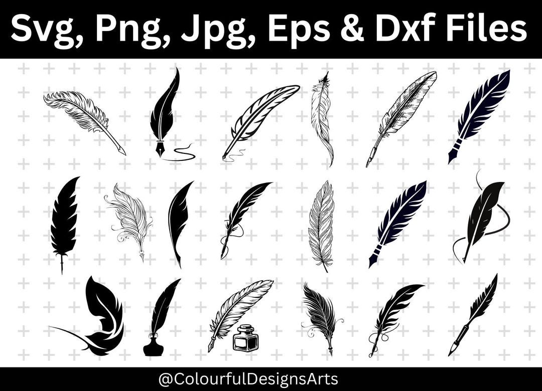 Feather Pen Svg Bundle, Feathers Clipart, Birds Feather Svg, Feathers ...