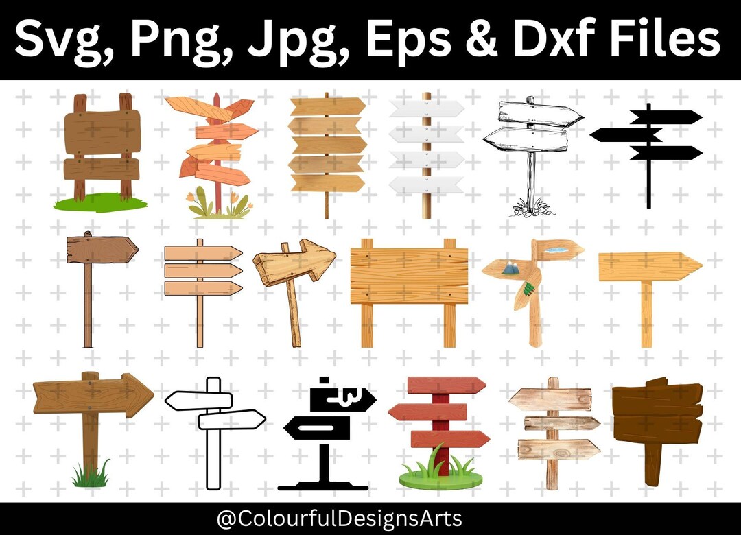 Wooden Road Sign Svg Bundle, Wood Banner Clipart, Road Sign Svg ...
