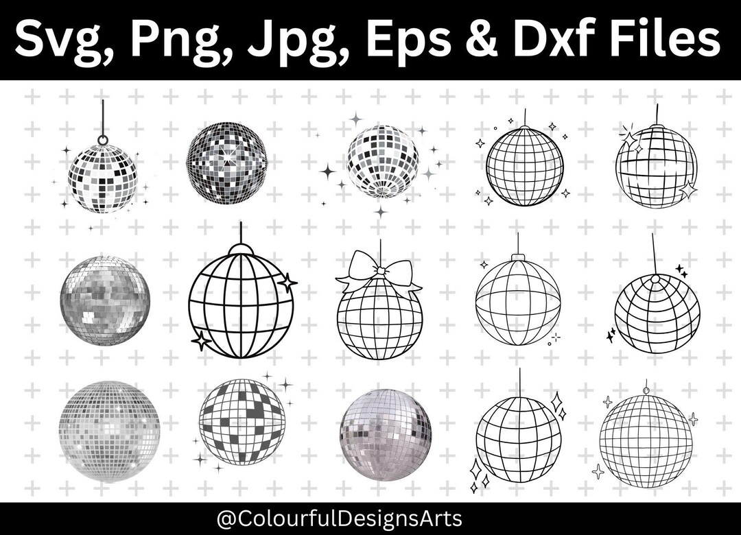 Disco Ball SVG Bundle, Mirror Ball Clipart, Retro Disco Ball Svg, Dance ...