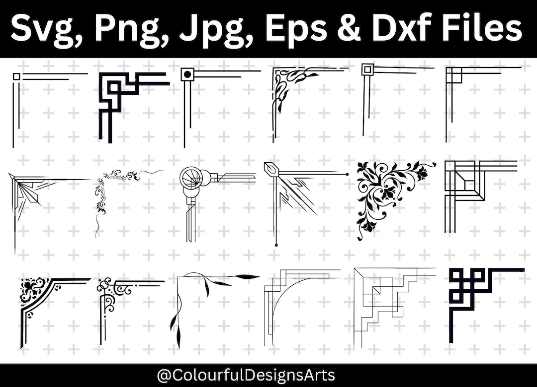 Deco Corners SVG Bundle, Deco Corner PNG Bundle, Corner Svg, Floral ...