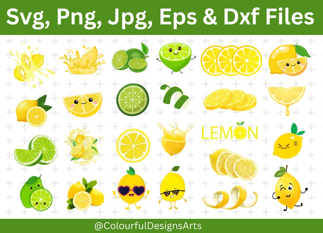 Lime Svg Bundle, Lemon Svg Bundle, Summer Svg, Kawaii Clipart, Lime ...