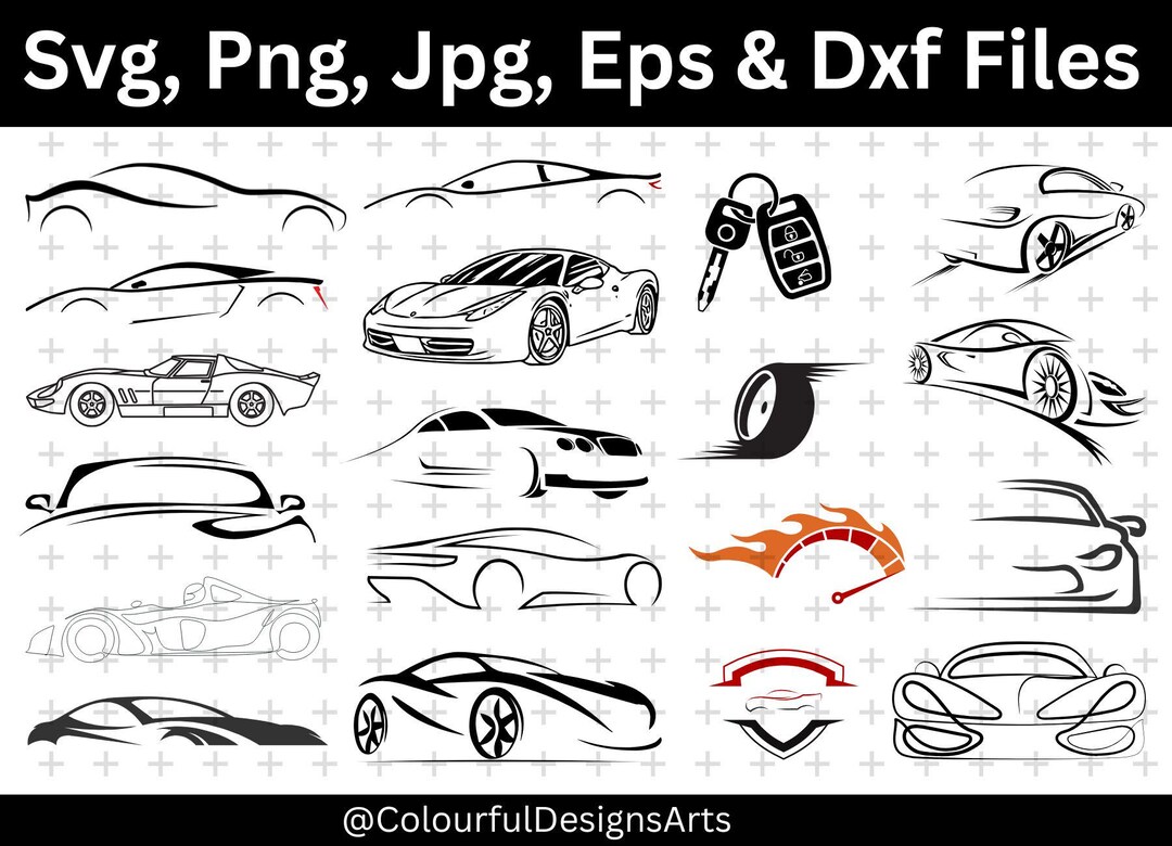 Sports Car Clipart, Sports Car Svg Bundle, Racing Car Line Art, Sports ...