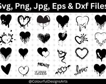 Heart Svg Bundle, Dripping Heart Svg Bundle, Black Dripping Heart Svg ...