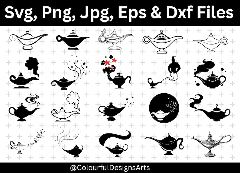 Magic Lamp SVG Bundle, Genie Lamp Clipart, Arabian Nights SVG, Vintage ...