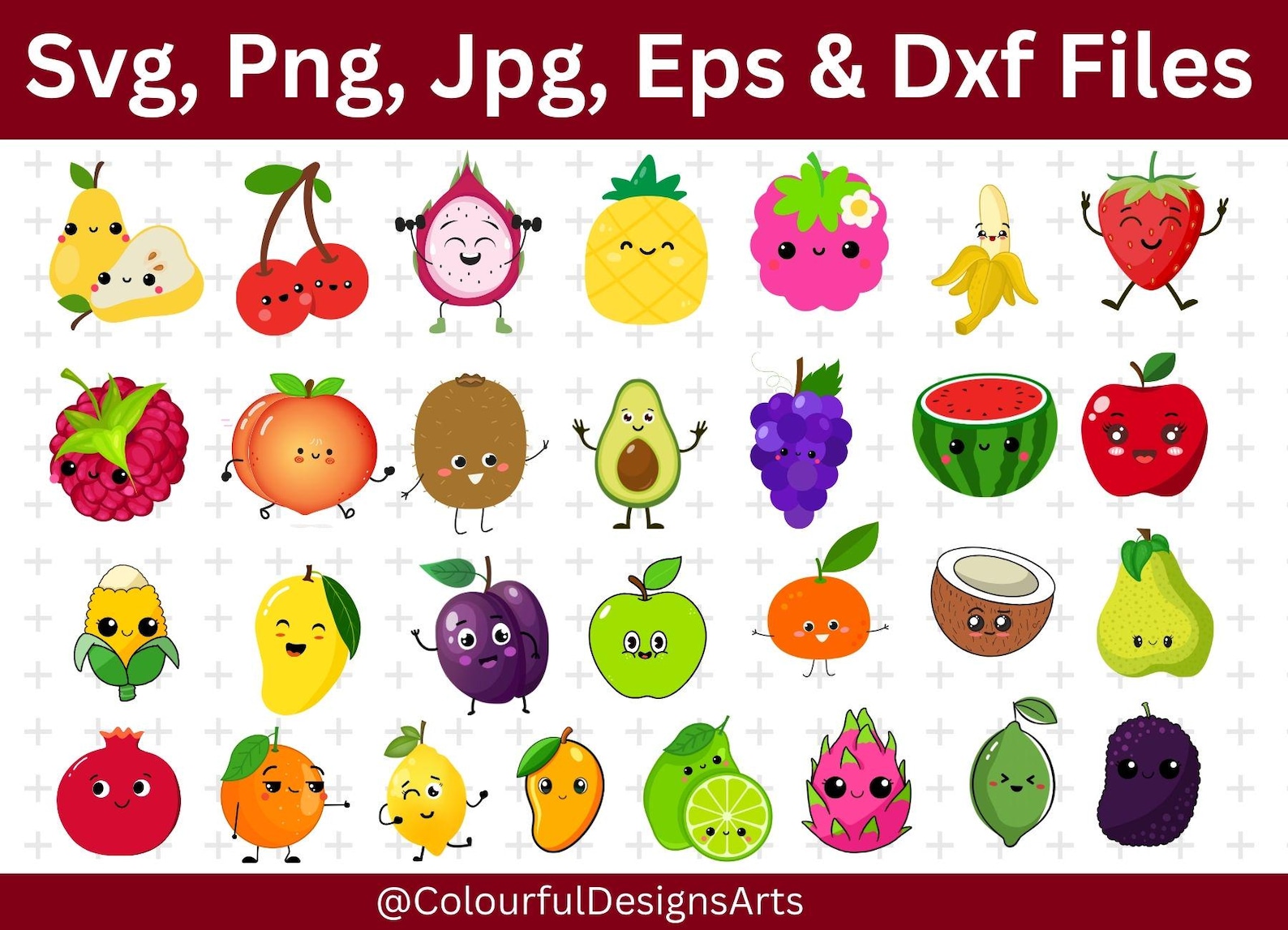 Kawaii Fruits Svg Bundle, Kawaii Clipart, SVG Cut Files, Fruit Clipart ...