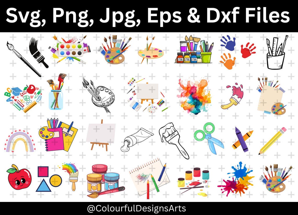 Art Supplies Svg Bundle, Pain Svg, School Supplies SVG, Painter Svg ...