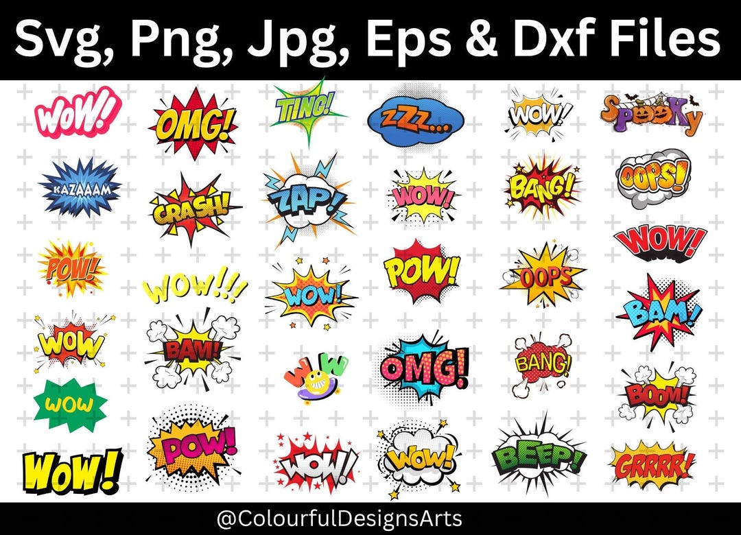 Comic Style Action Svg Bundle, Comic Style Action Bubbles Png Bundle ...