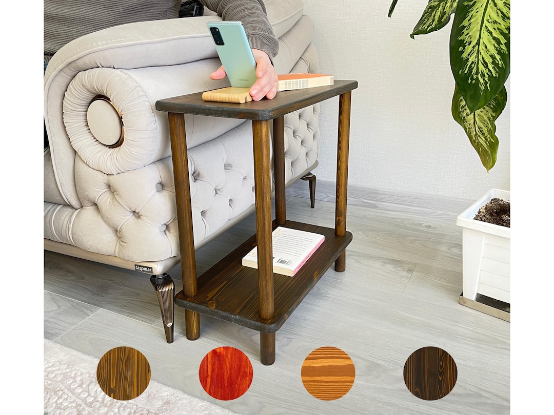 Walnut Solid Wood Narrow Side Table, Slim End Table With Storage for ...