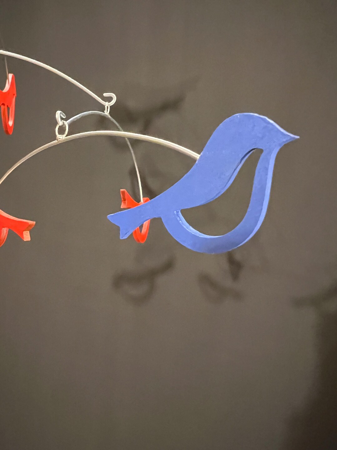 Handmade Red and Blue Bird Mobile in Painted Wood and Steel Wire (25×30 ...