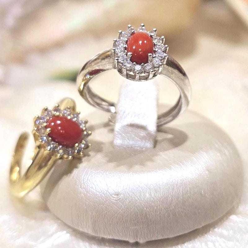 Coral Halo Rings - Etsy