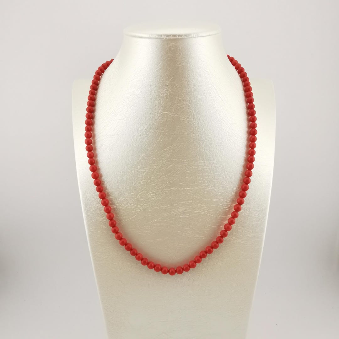 Red Coral Balls Necklace, Gold Simple Necklace , Mediterranean Style ...