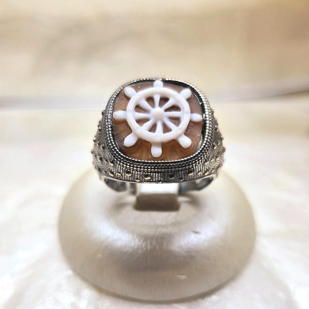 925 Sterling Silver Men’s Ring Ship Wheel Cameo – Maritime Nautical ...