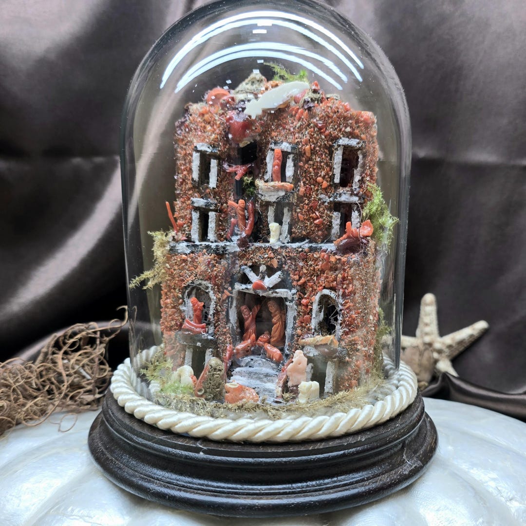 Christmas Nativity Set: Glass Dome Crèche Decor, Coral Nativity Scene ...
