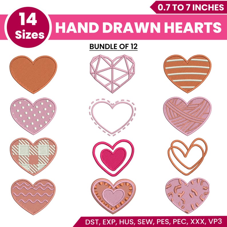 Small Hearts Machine Embroidery Design, Valentines Day Mini Hearts ...
