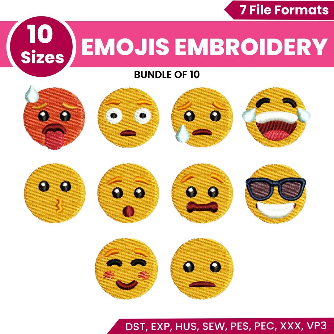 10 Emoji Embroidery Designs Bundle, Emoji Embroidery Designs, 10 Sizes ...
