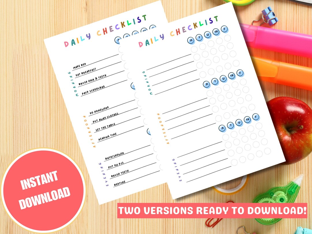 Printable Daily Checklist for Kids | Routine Chart | Editable or Pre ...