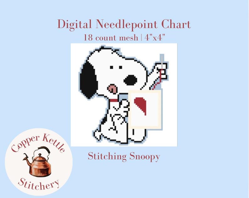 Stitching Snoopy Digital Needlepoint Chart 18-mesh - Etsy