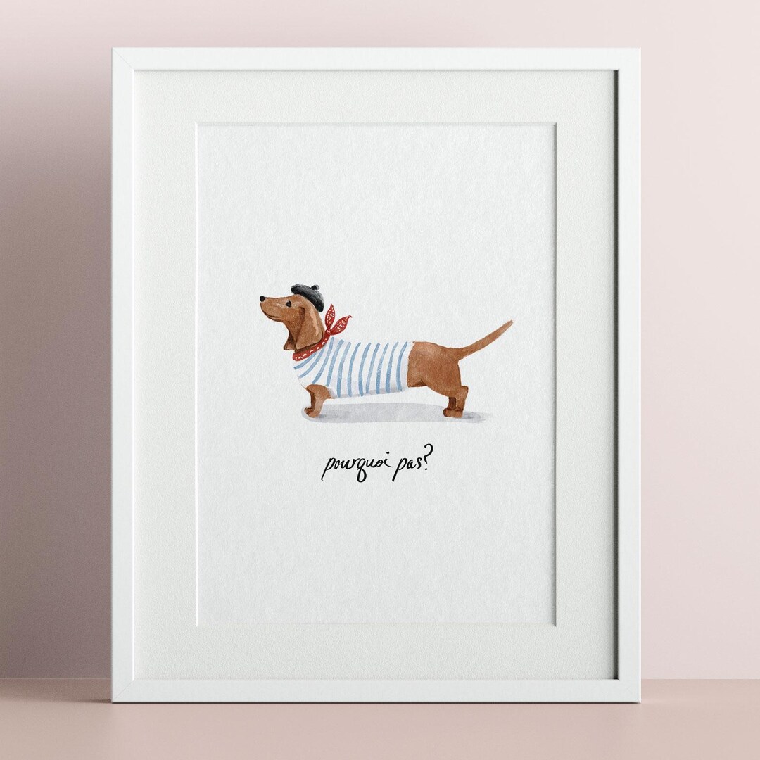 Dachshund Wall Art, Cute Dog Digital Print, Hand-drawn Illustration ...