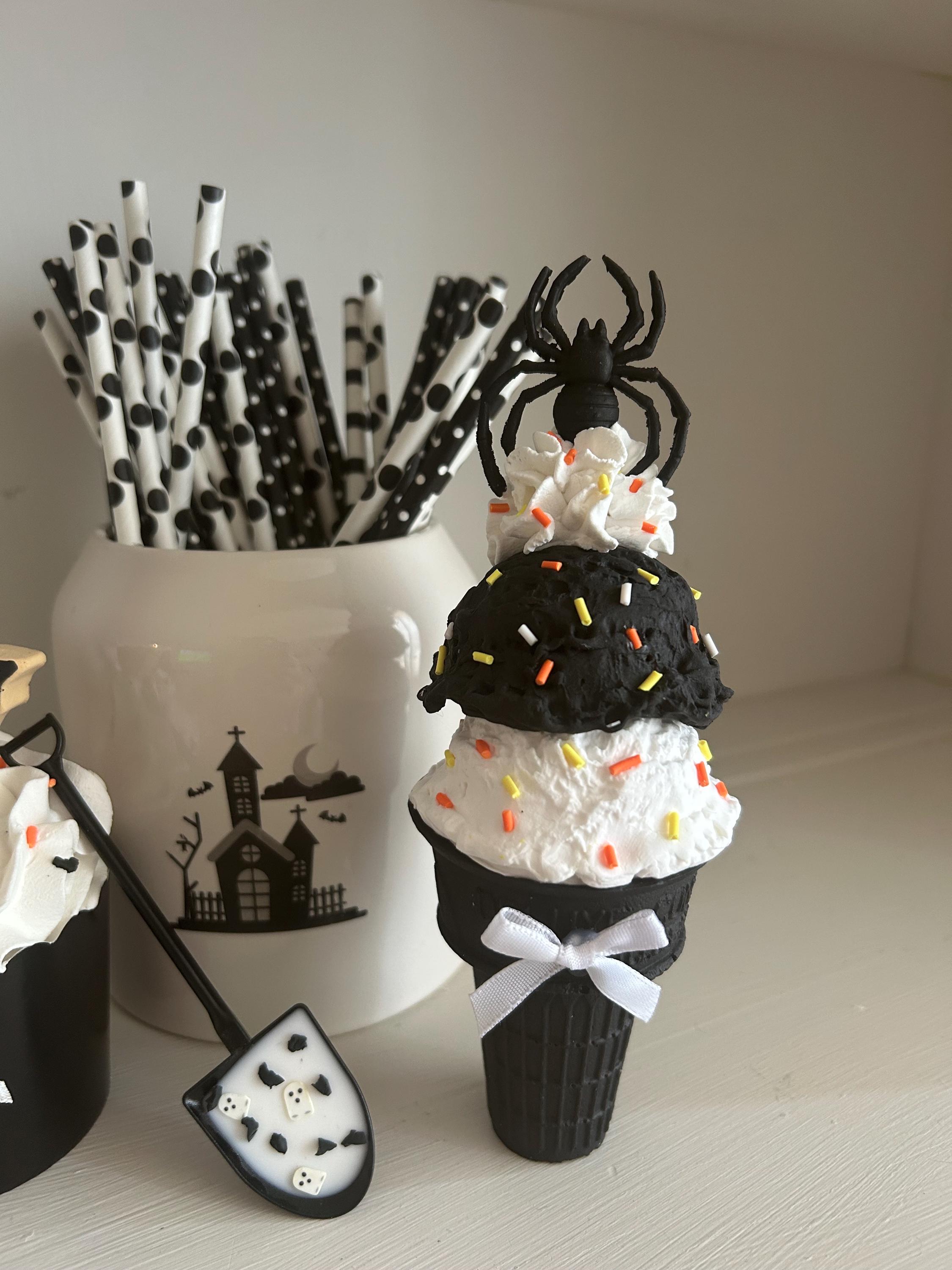 Halloween Fake Ice Cream Cone: Spider Topped Faux Treat, Tiered Tray ...
