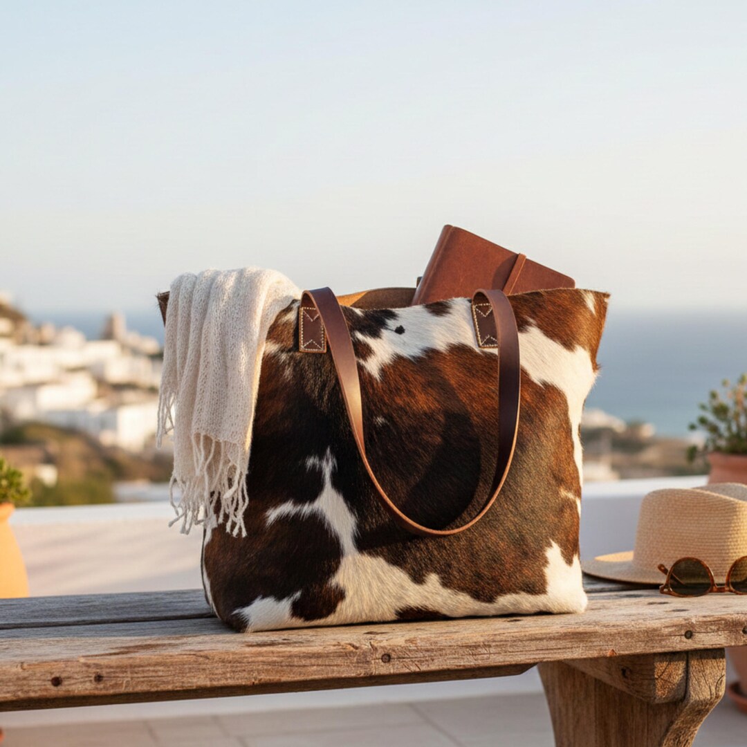 Genuine Cowhide Leather Tote Bag | Handmade Hair-on Hide Shoulder ...