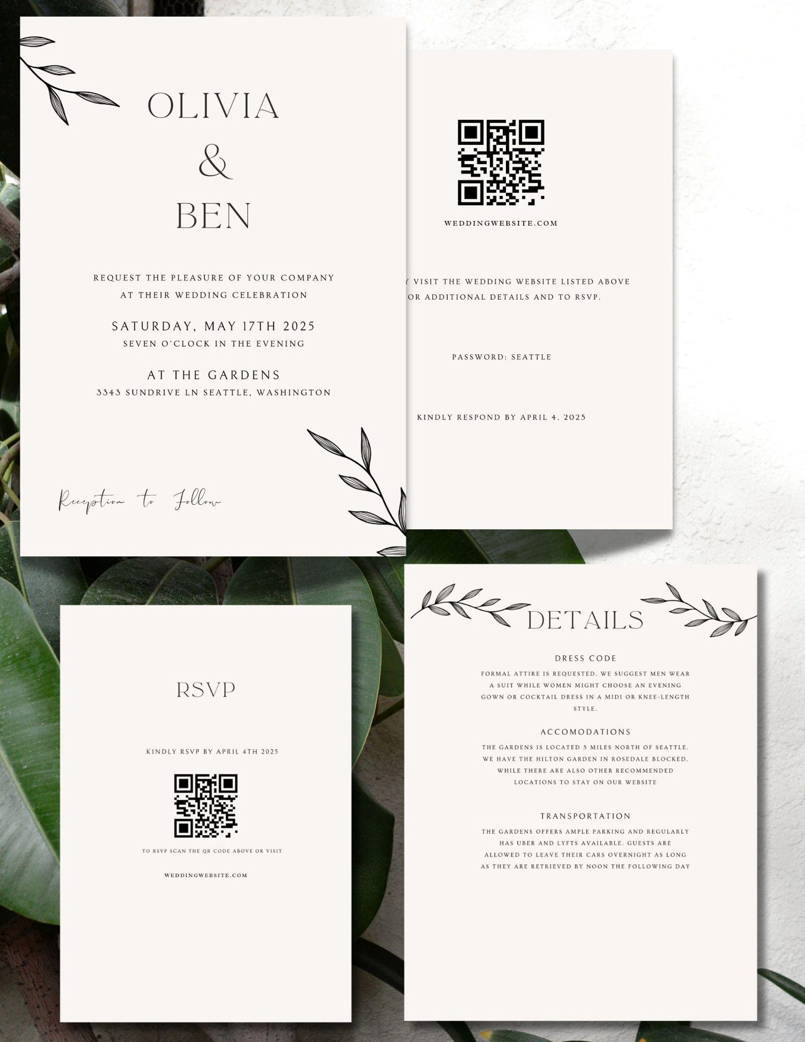 Simple Wedding Template Full Package - Invitation, Details Card, and ...