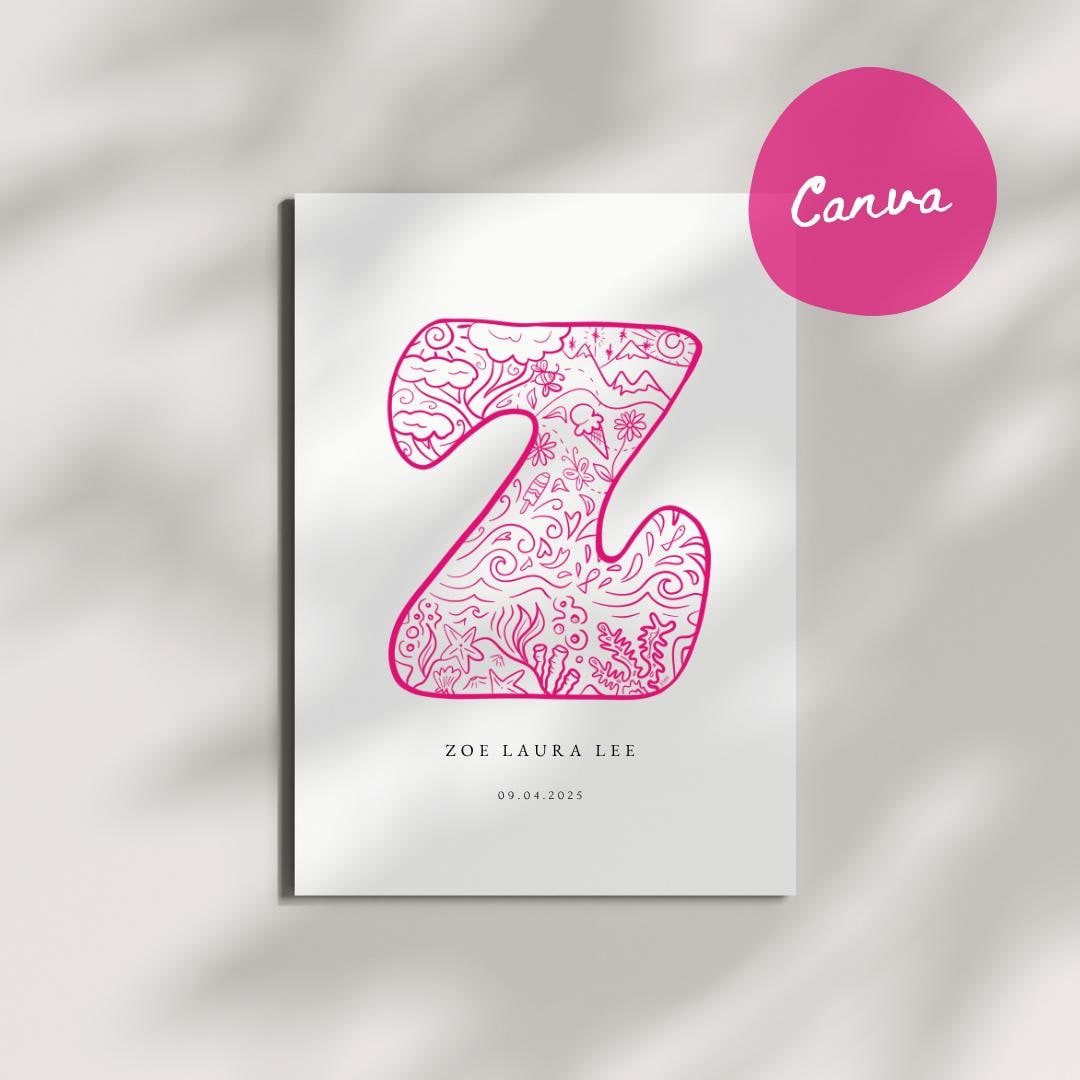 Letter Z Print -single Letter Poster -baby Wall Art - Name Poster ...