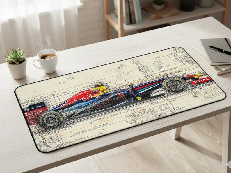 Red Bull Racing F1 Blueprint Desk Mat and Mouse Pad Set Technical ...