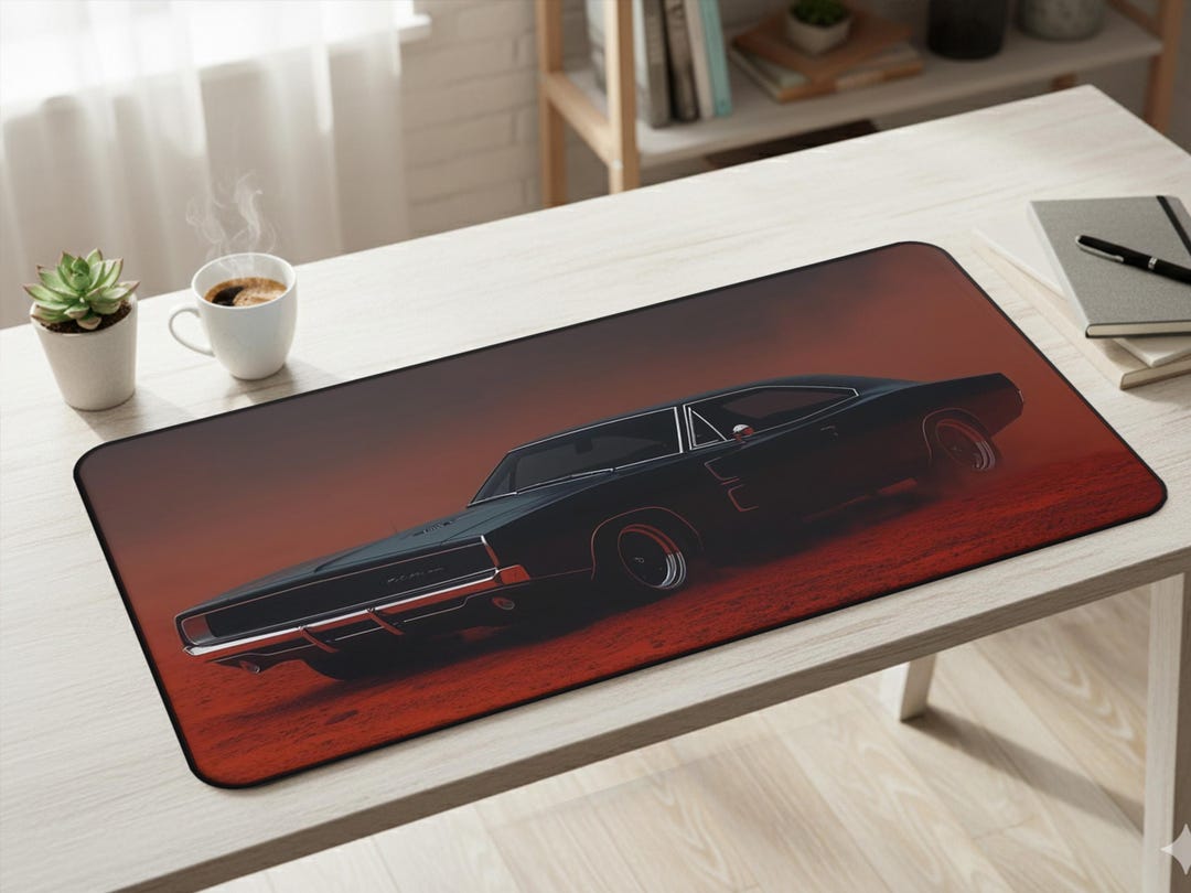 1969 Dodge Charger Desk Mat and Mouse Pad Set Neo Noir Gaming Setup ...