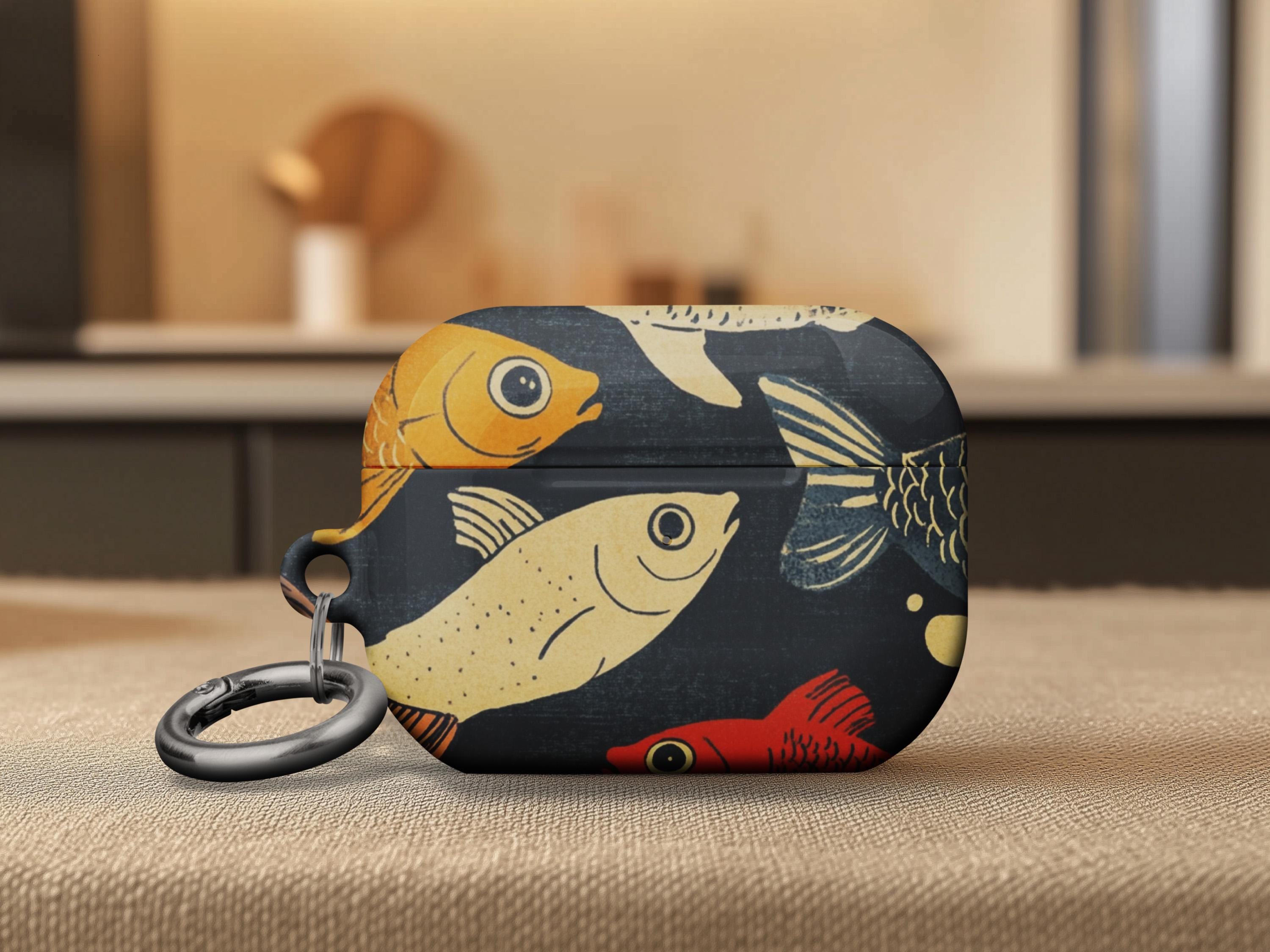 Airpods Case Japanese Hokusai Style Fish, Keychain Protective Cover for ...