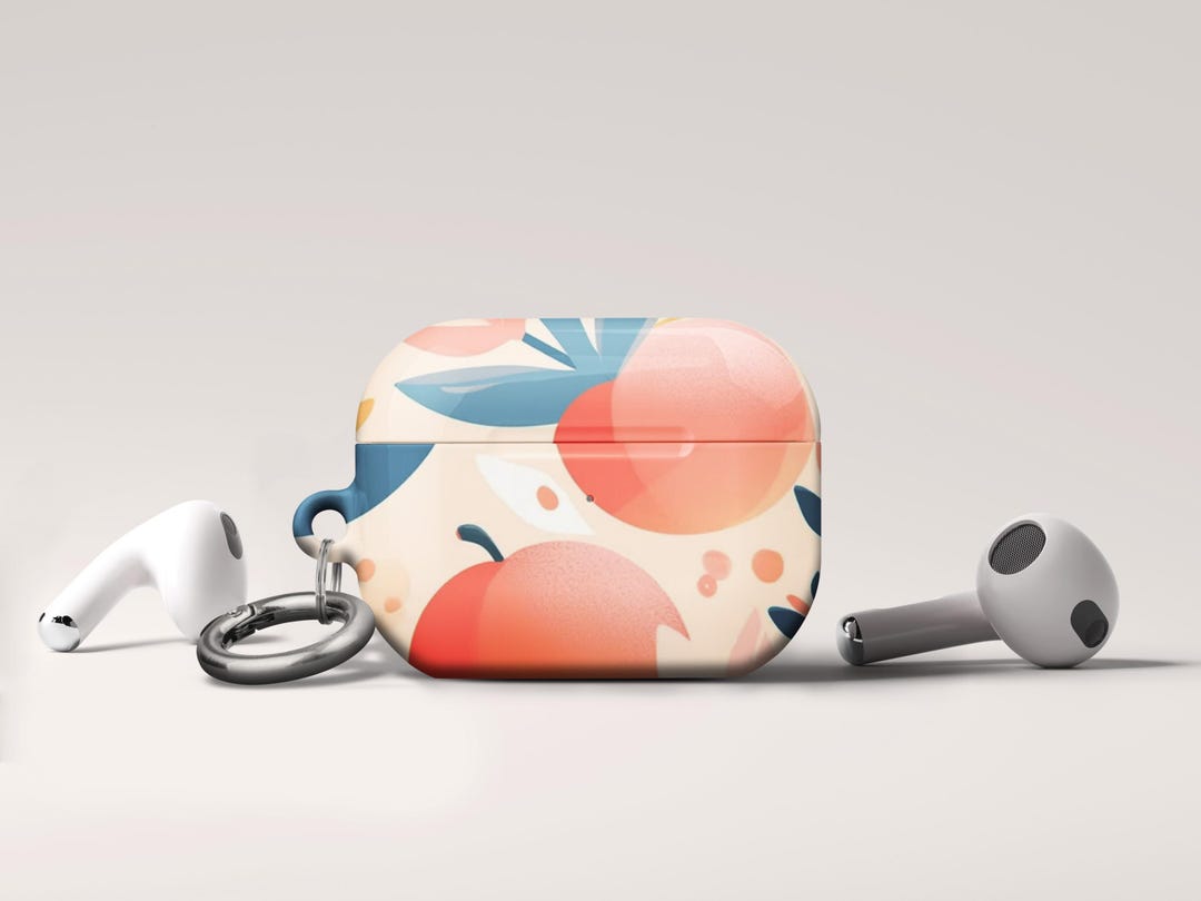 Illustration Fruit Peach AirPod Case, Keychain Protective Cover for ...
