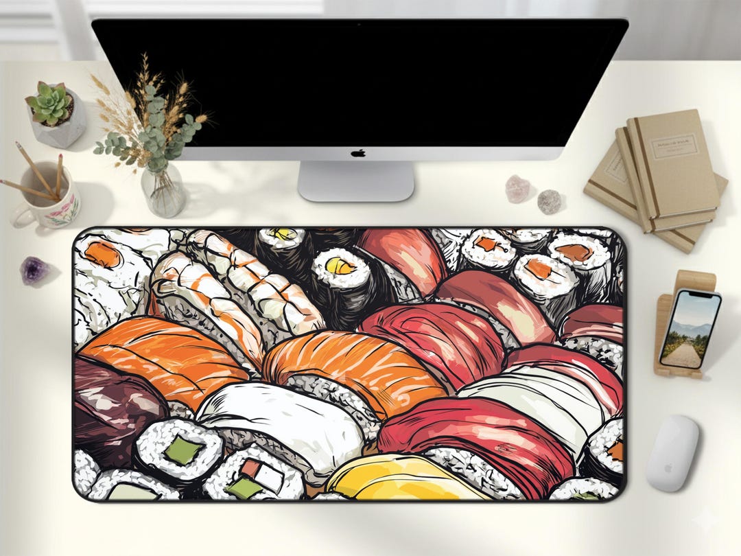 Sushi Art Desk Mat Mouse Pad Crowded Composition Holiday Gift for Food ...