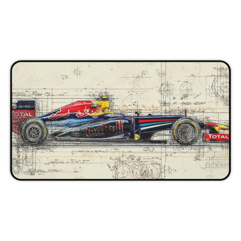 Red Bull Racing F1 Blueprint Desk Mat and Mouse Pad Set Technical ...
